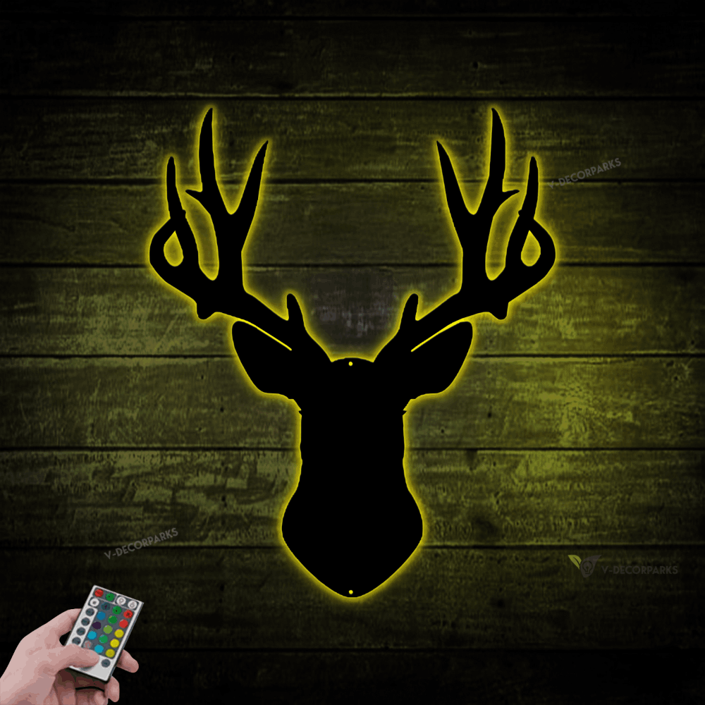 Metal Deer Head Sign Led Lights, Mancave Sign, Hunting Camp Sign, Deer ...