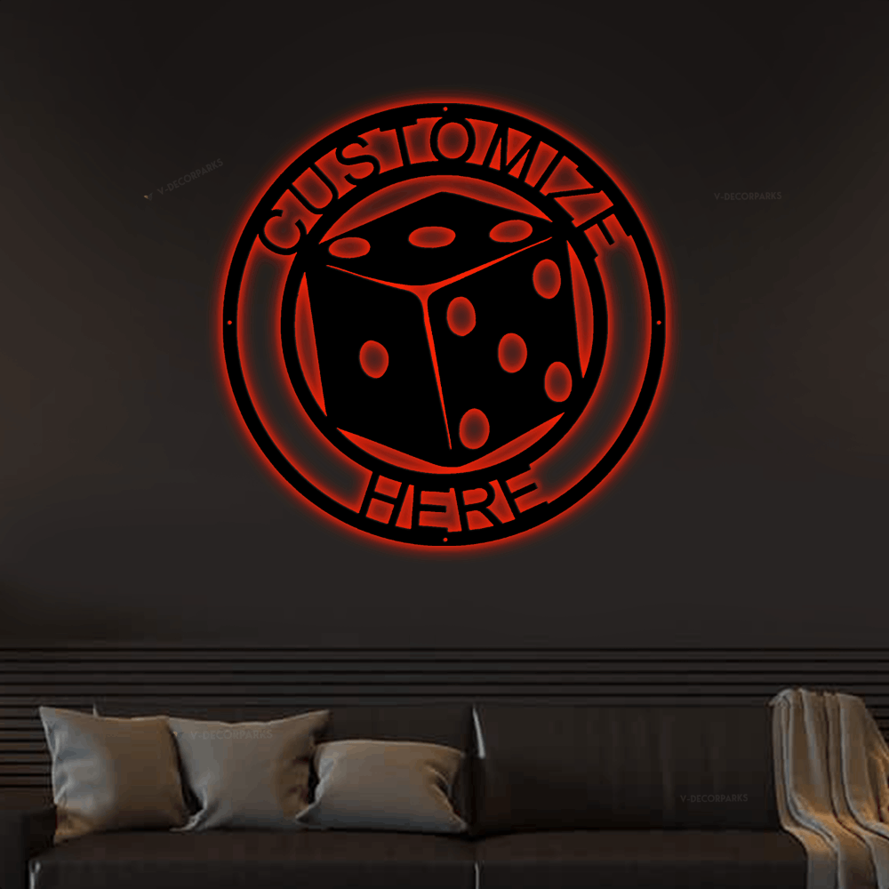 Metal Dice Sign With Led Lights, Game Room Decor, Wall Art, Dice, Dice ...