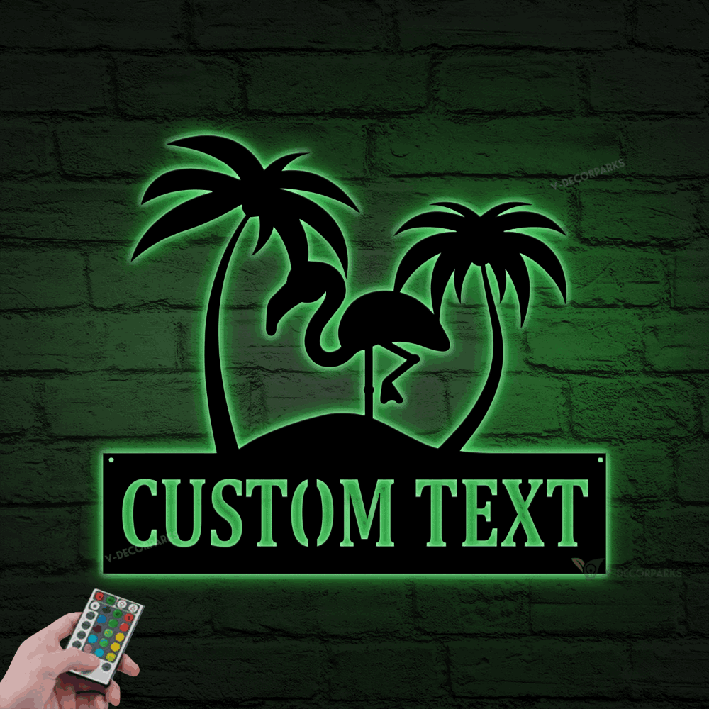 Metal Flamingo Sign With Led Lights, Metal Family Name Sign, Metal Pool ...