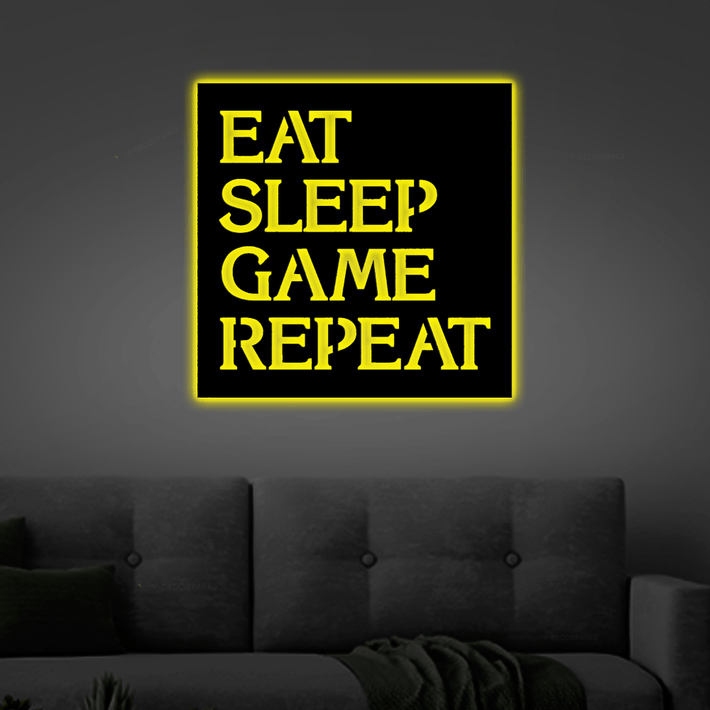 Metal Gaming Sign With Led Lights, Eat Sleep Game Repeat Sign, Metal ...