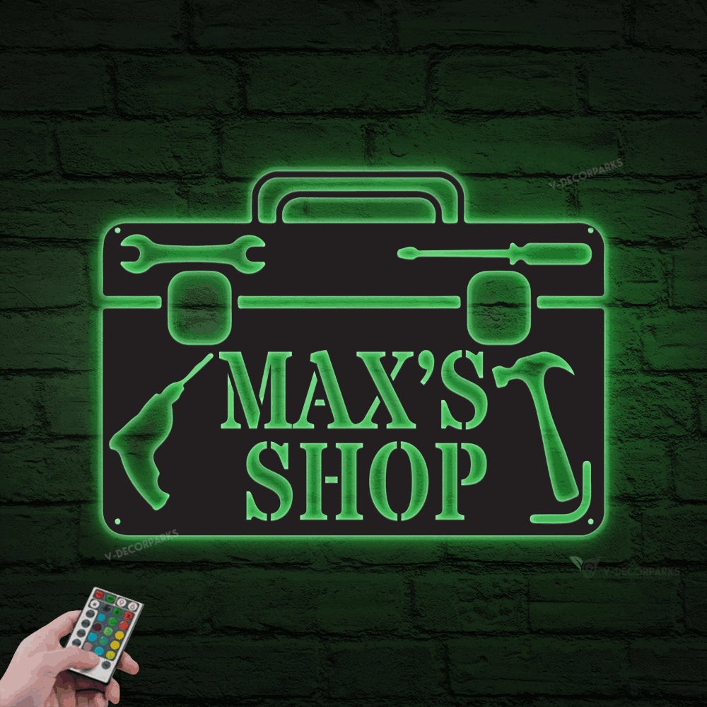 Metal Garage Sign With Led Lights, Personalized Workshop Metal Sign ...