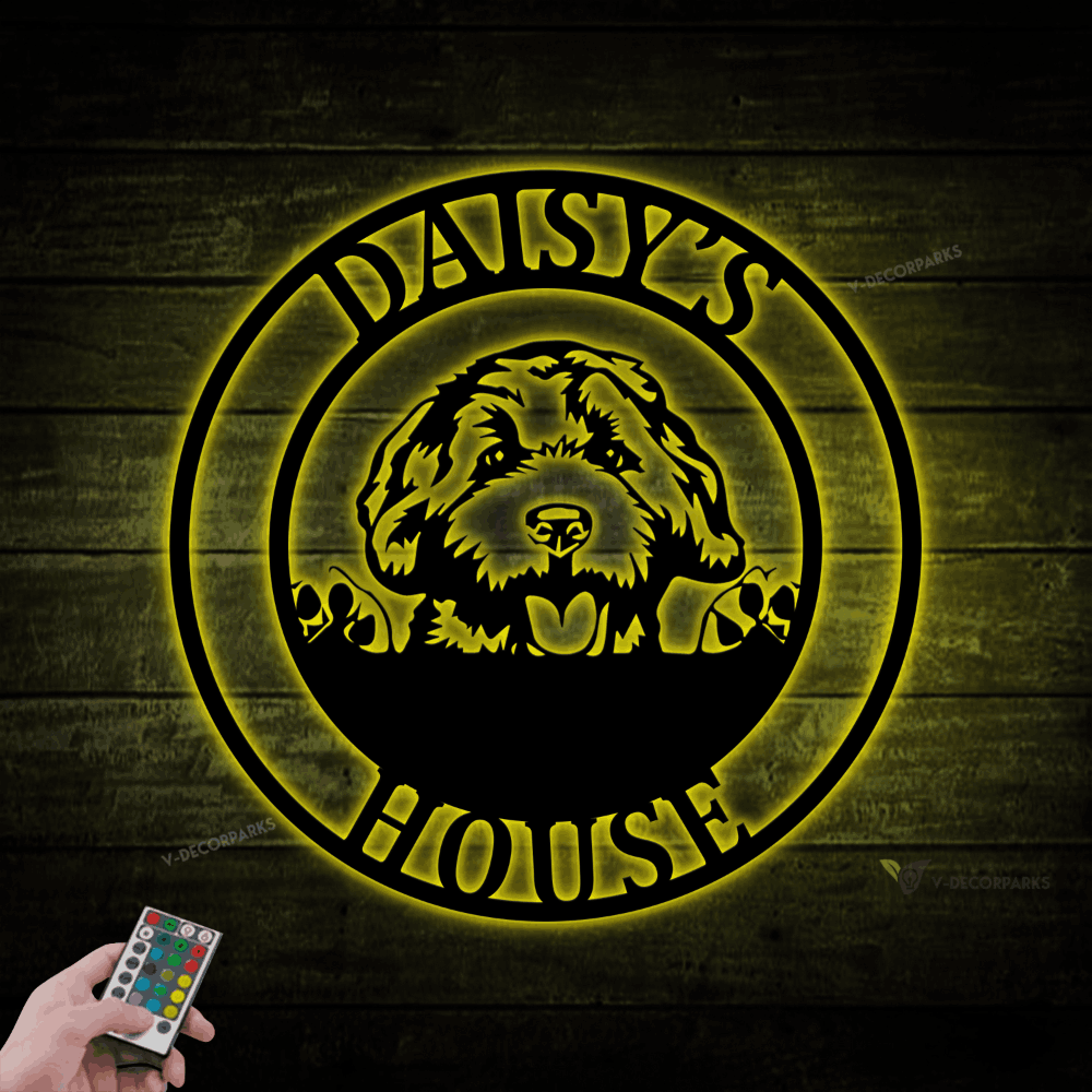 Metal Goldendoodle With Led Lights Sign, Metal Labradoodle Sign ...