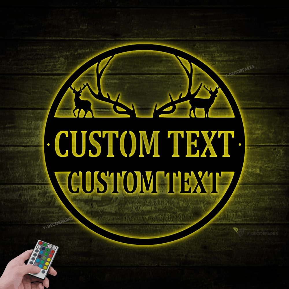 Metal Hunting Camp Sign With Led Lights, Personalized Cabin Wall Art ...