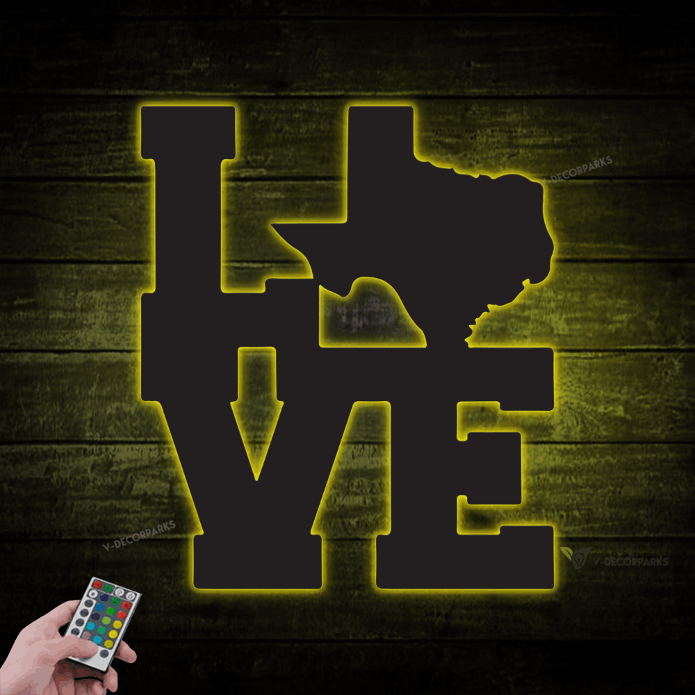 Metal I Love Texas Led Light Sign, Metal Texas Sign, Custom Texas Sign ...