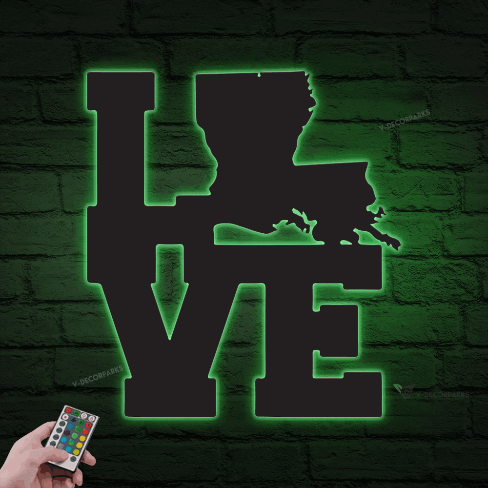 Metal Louisiana Sign With Led Lights, I Love Louisiana Sign, Louisiana ...