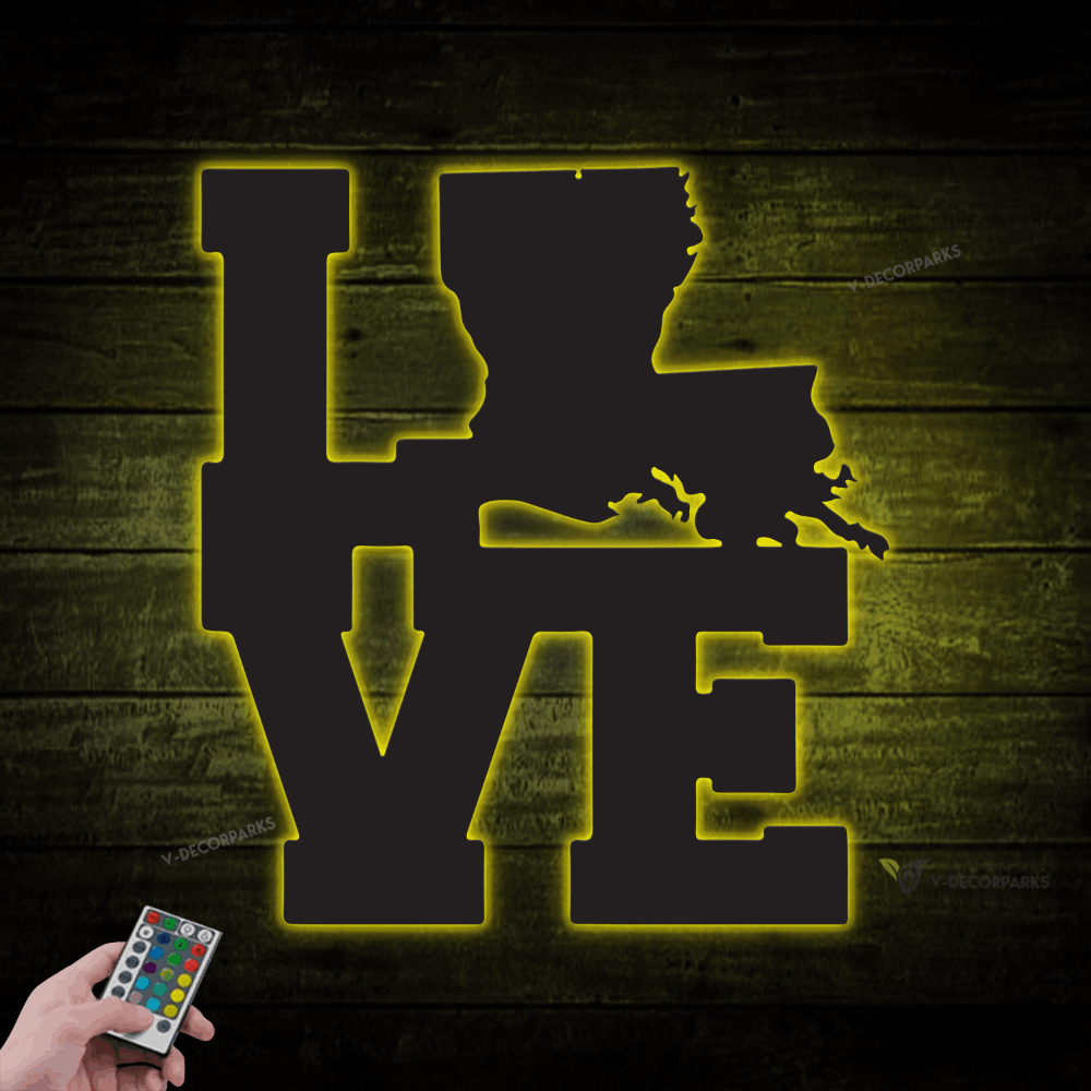 Metal Louisiana Sign With Led Lights, I Love Louisiana Sign, Louisiana ...