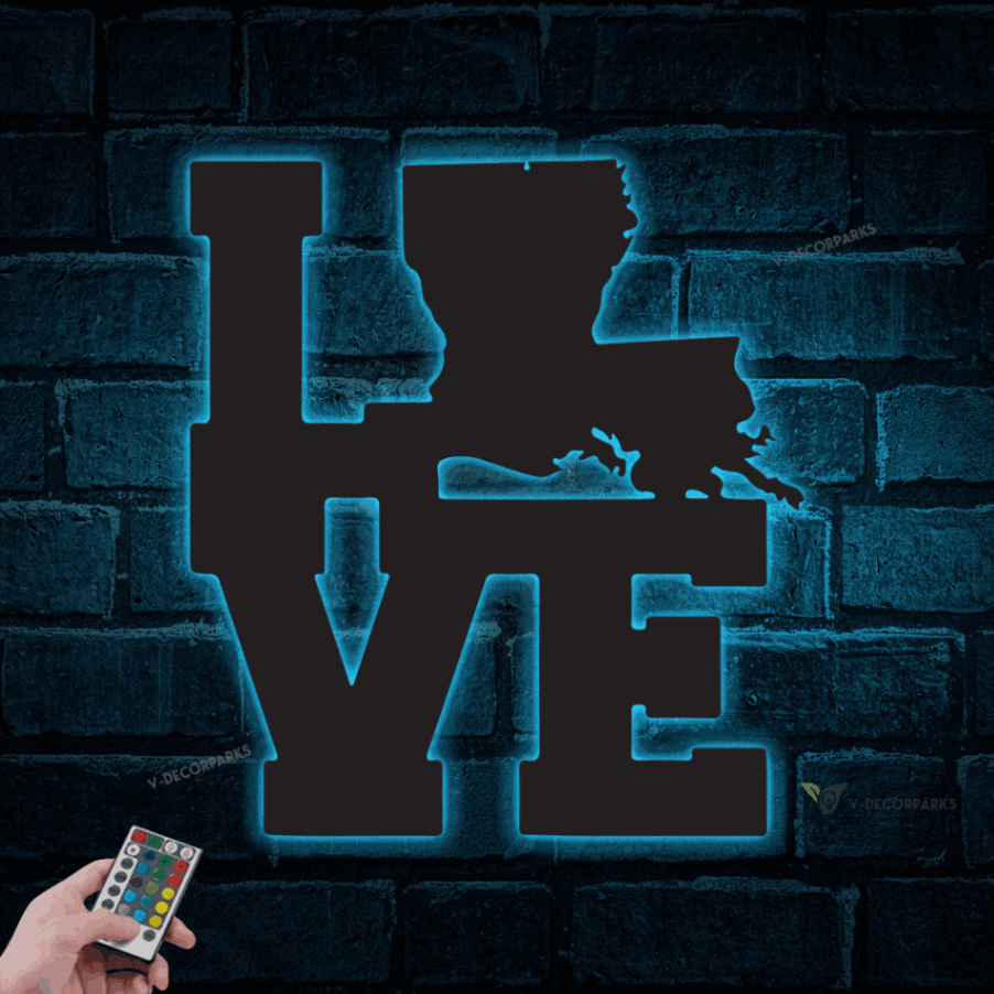 Metal Louisiana Sign With Led Lights, I Love Louisiana Sign, Louisiana ...