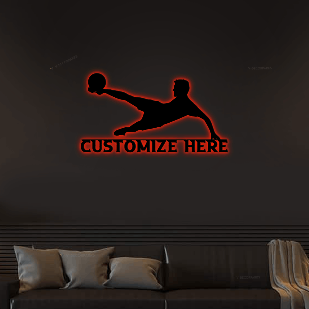 Metal Soccer Player Sign With Led Lights, Customizable Soccer Sign ...