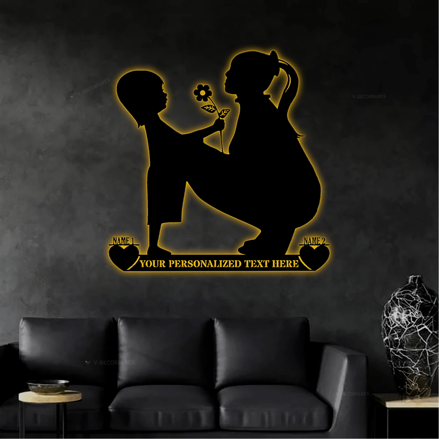 Mother & Child Bonding Personalized Metal Sign With Led Lights, Custom ...
