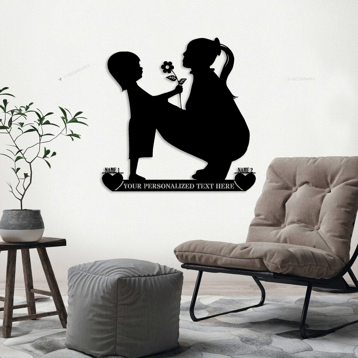 Mother & Child Bonding Personalized Metal Sign With Led Lights, Custom ...
