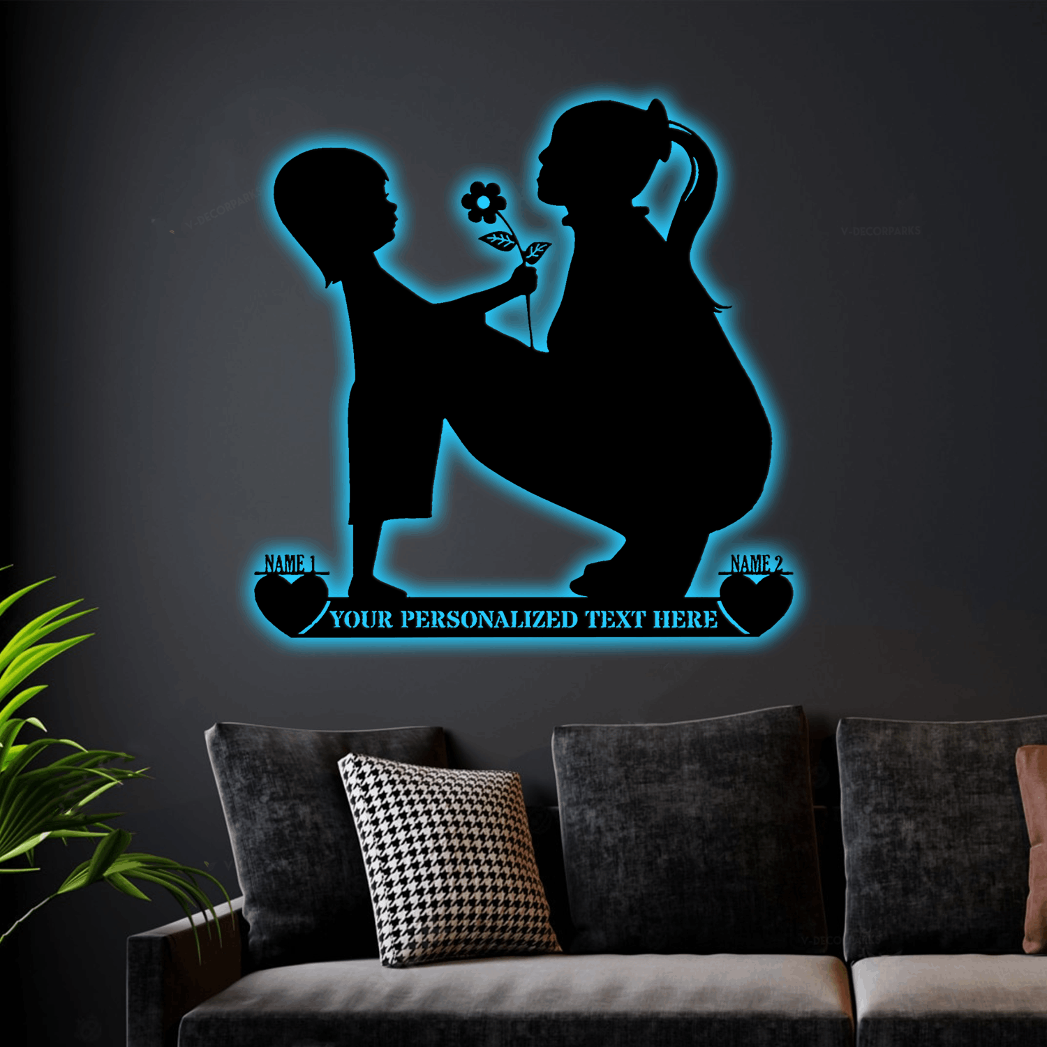 Mother & Child Bonding Personalized Metal Sign With Led Lights, Custom ...