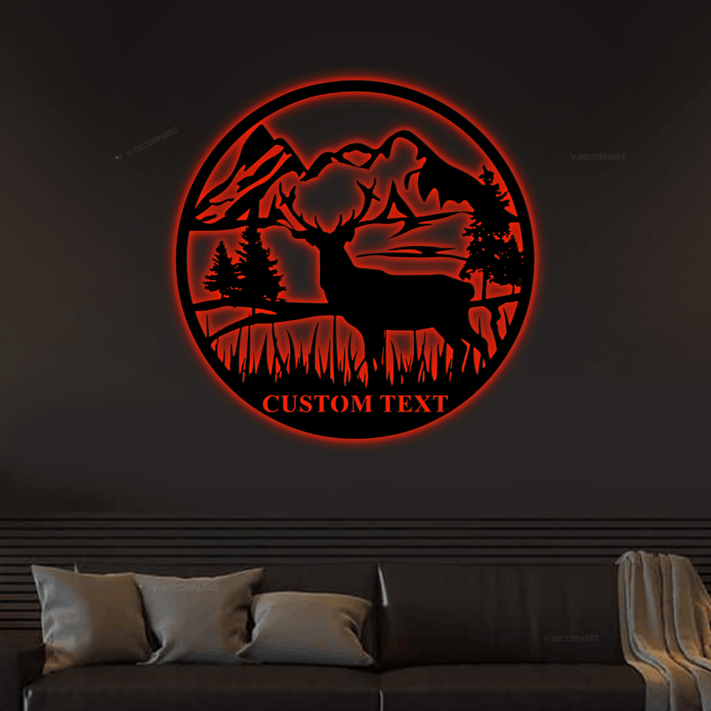 Mountain Deer Led Lights Metal Sign, Custom Metal Sign, North Woods ...