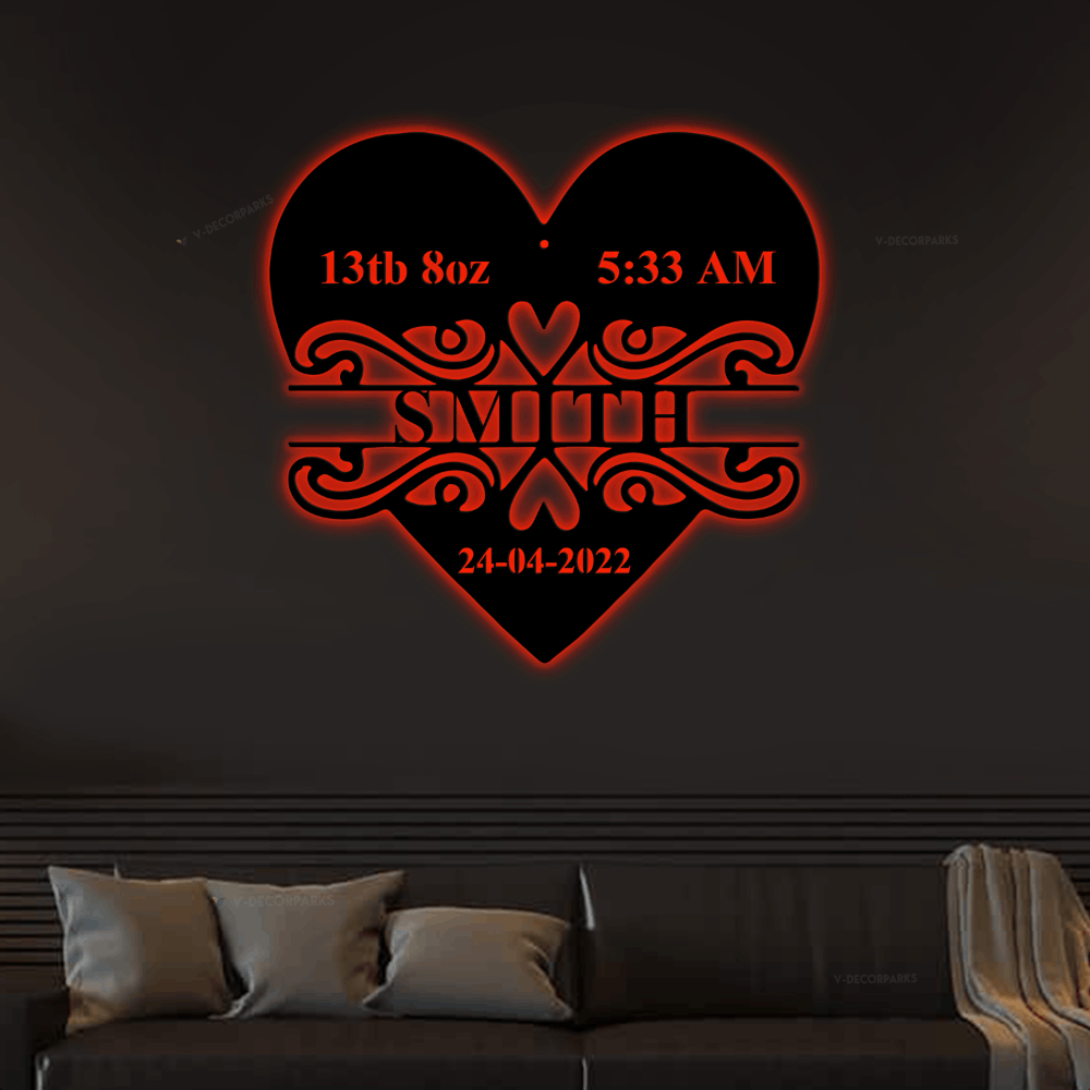 Newborn Love Sign With Led Lights Monogram Steel Sign Custom Newborn ...