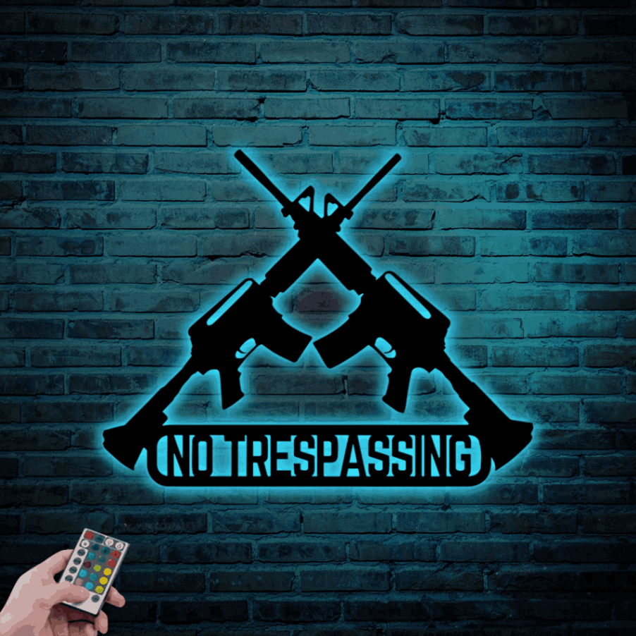 No Trespassing Metal Sign With Led Lights, Metal Gun Sign No ...