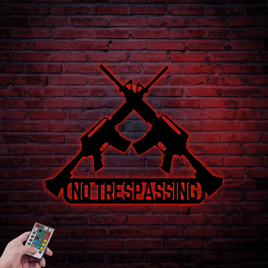 No Trespassing Metal Sign With Led Lights, Metal Gun Sign No ...