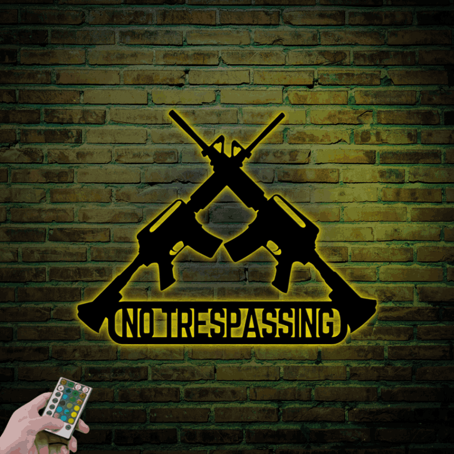 No Trespassing Metal Sign With Led Lights, Metal Gun Sign No ...