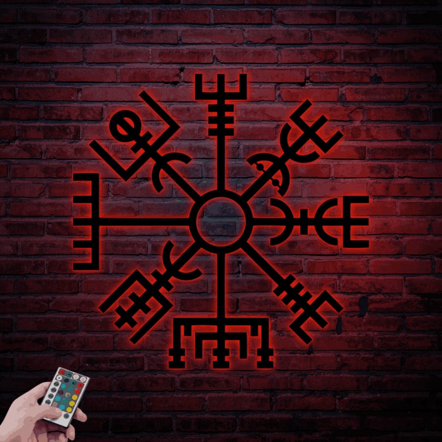 Nordic Wall Decor Led Lights, Viking Metal Wall Decor, Vegvisir Symbol ...