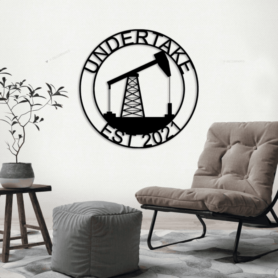 Oil Pump Sign With Led Lights, Oilfield Decor, Metal Wall Art, Pump ...