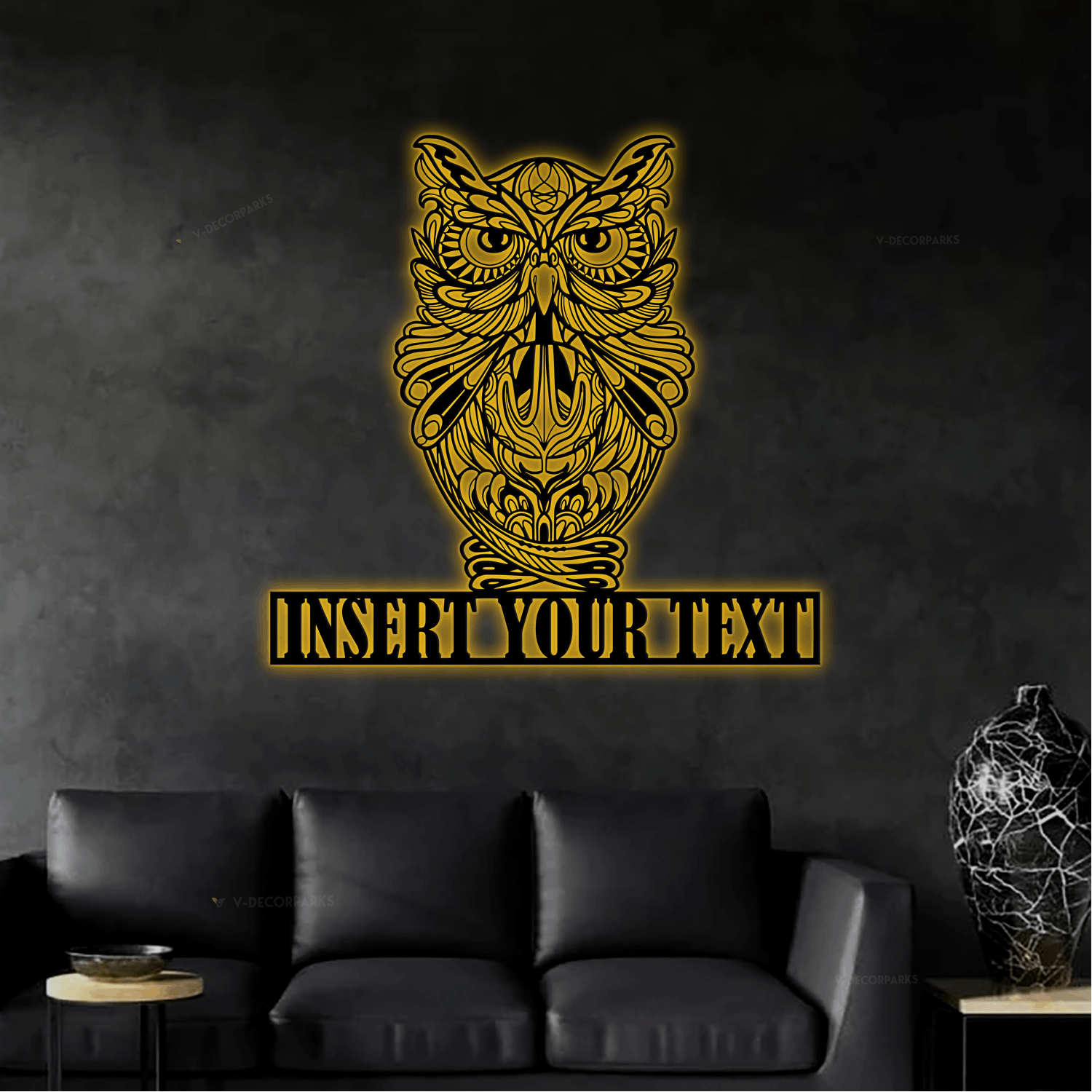 Owl Mandala Personalized Metal Wall Sign With Led Lights, Custom Owl ...