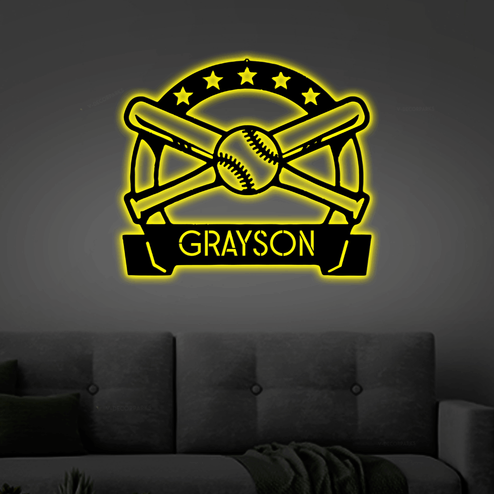 Personalize Baseball Bat Metal Sign With Led Lights Sign Customized ...