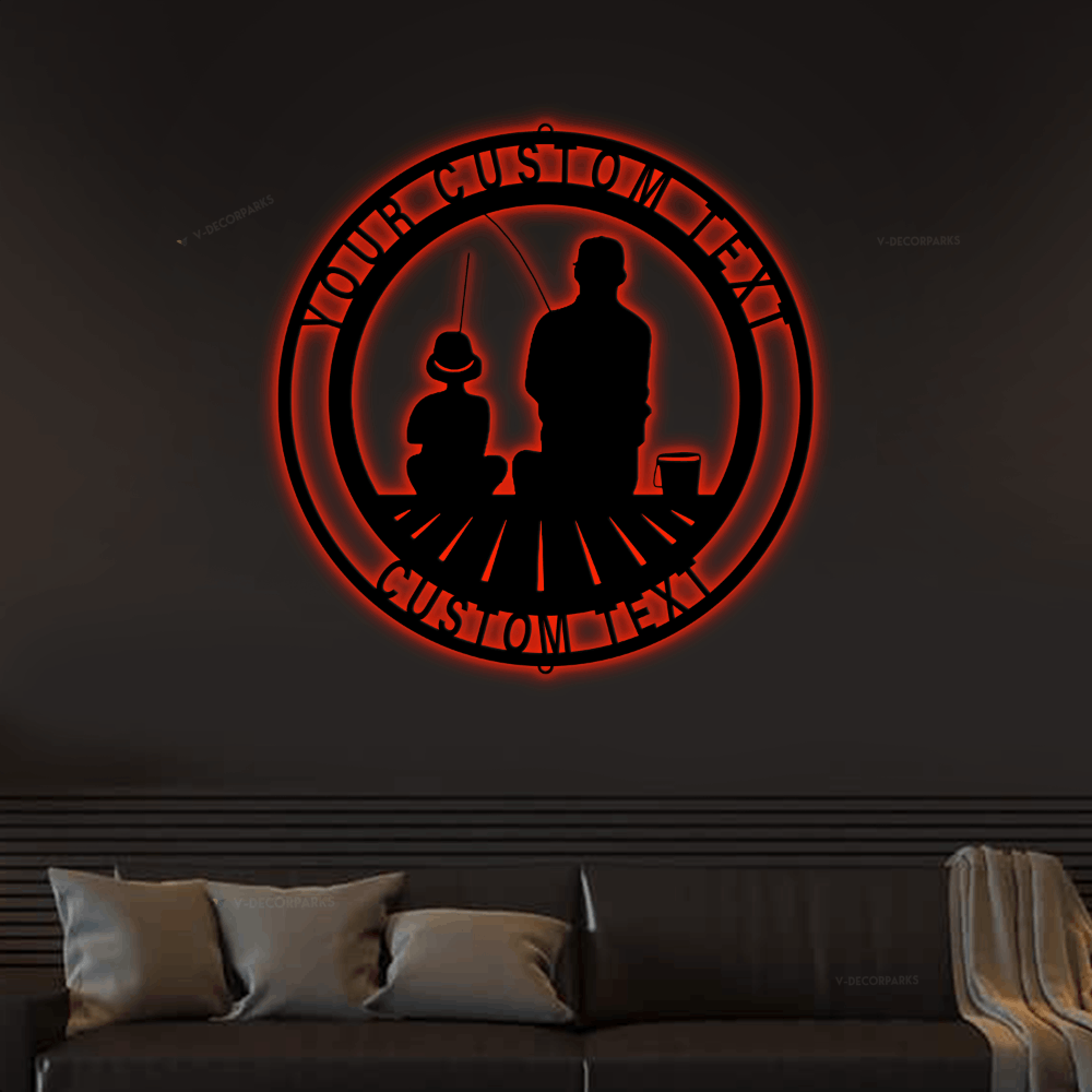 Personalized Fishing Led Lights Sign Father And Son Monogram, Wall Art ...