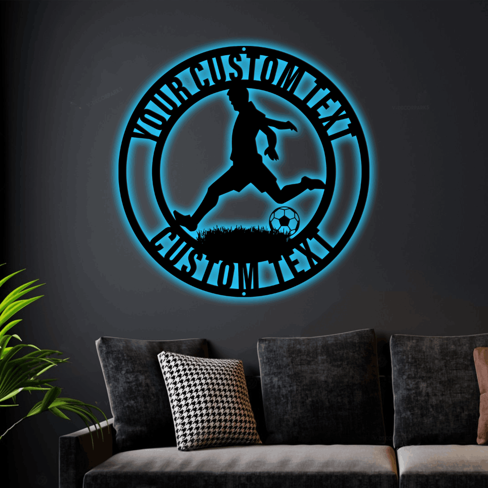 Personalized Led Lights Soccer Name Sign, Custom Football Monogram Wall ...