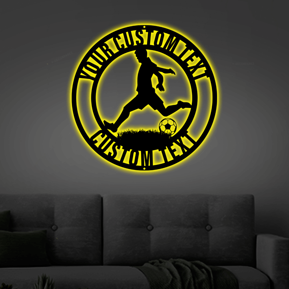 Personalized Led Lights Soccer Name Sign, Custom Football Monogram Wall ...