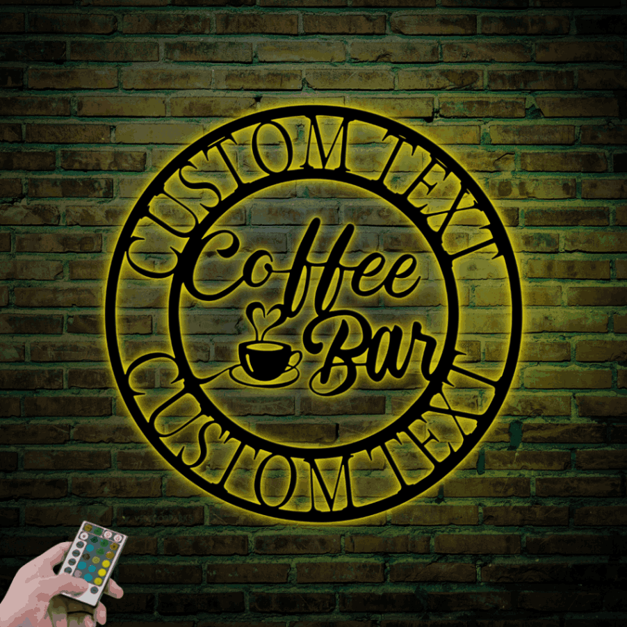 Personalised Coffee Bar Sign With Led Lights, Metal Coffee Bar Wall ...