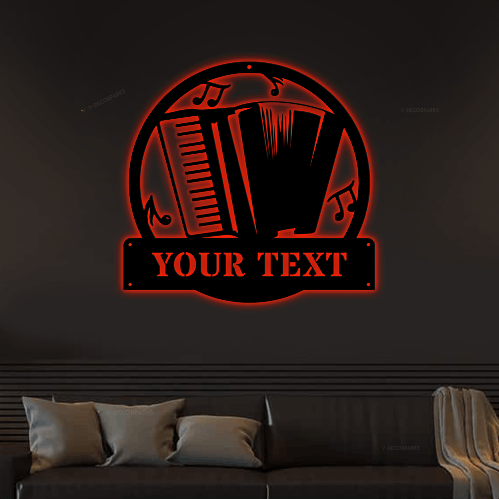 Personalized Accordion Metal Sign Art With Led Lights, Custom Accordion ...