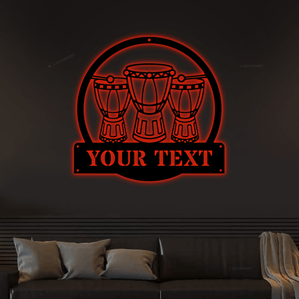 Personalized African Drum Djembe Metal Sign Art With Led Lights, Custom ...