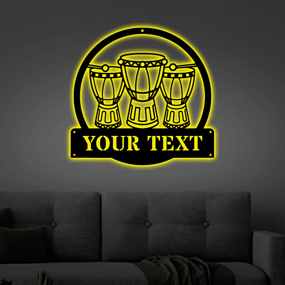 Personalized African Drum Djembe Metal Sign Art With Led Lights, Custom ...