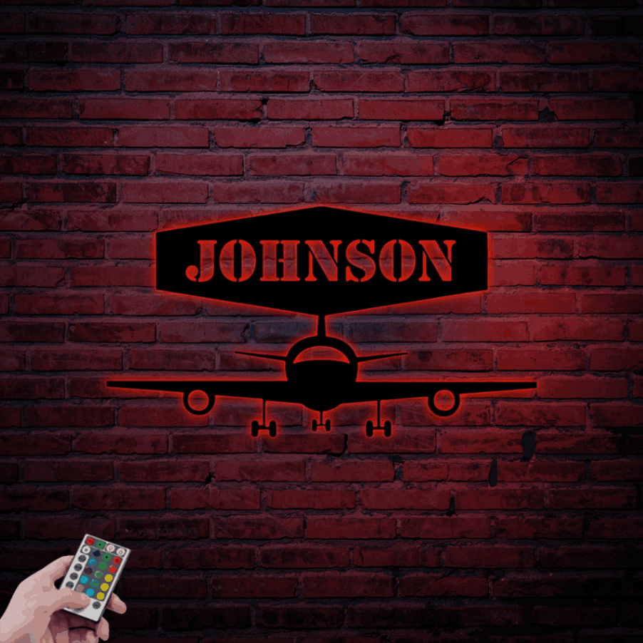 Personalized Airplane Metal Sign With Led Lights, Airplane Metal Sign ...