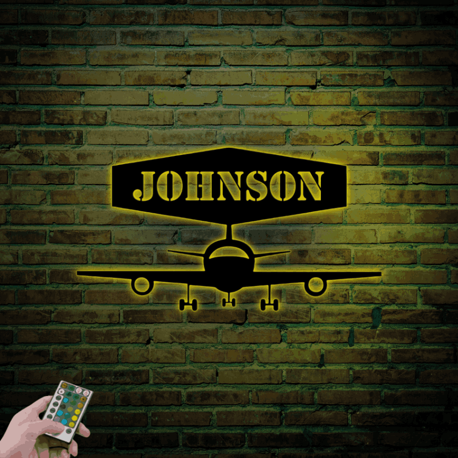 Personalized Airplane Metal Sign With Led Lights, Airplane Metal Sign ...