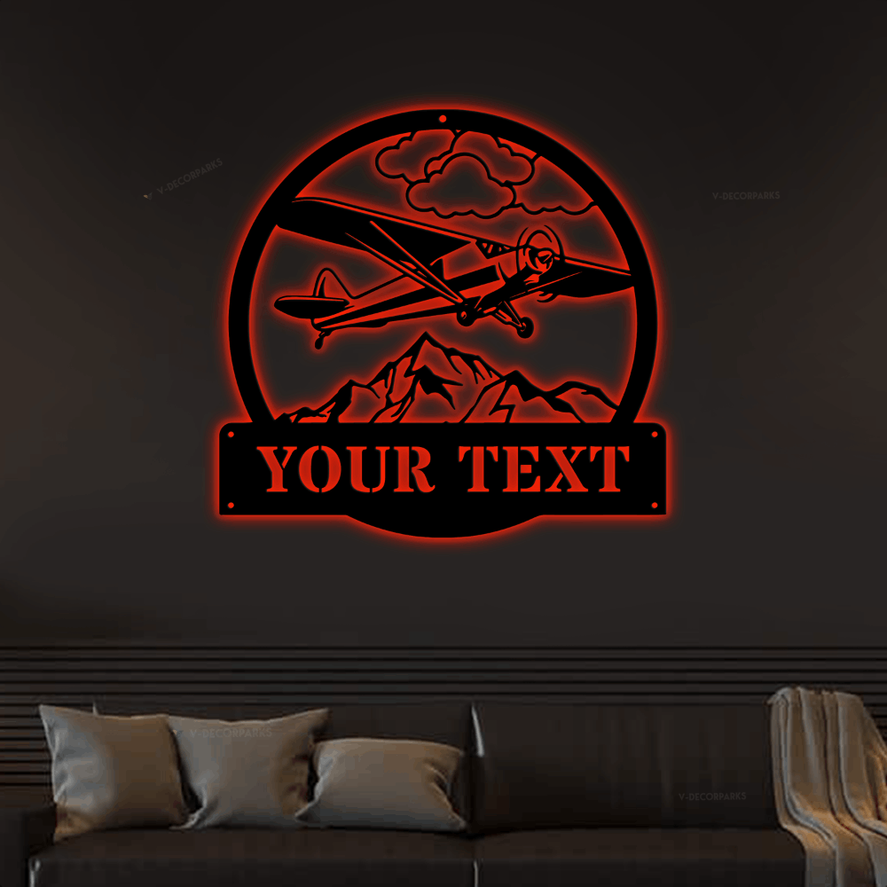 Personalized Airplane Monogram Metal Sign Art With Led Lights, Custom ...