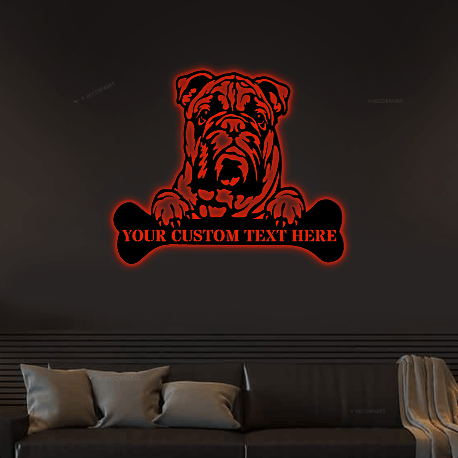 Personalized American Bulldog With Bone Metal Sign With Led Lights ...