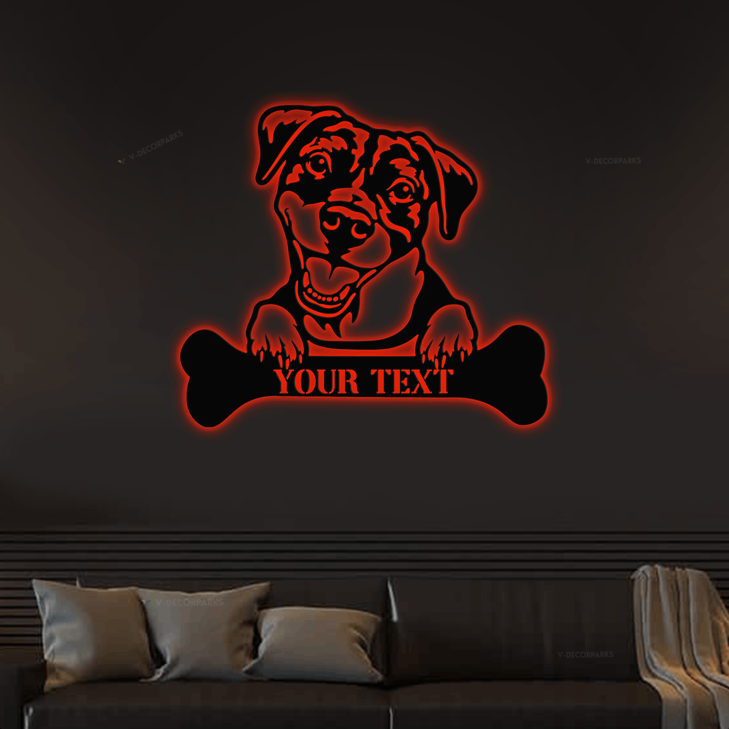 Personalized American Pit Bull With Bone Metal Sign With Led Lights ...