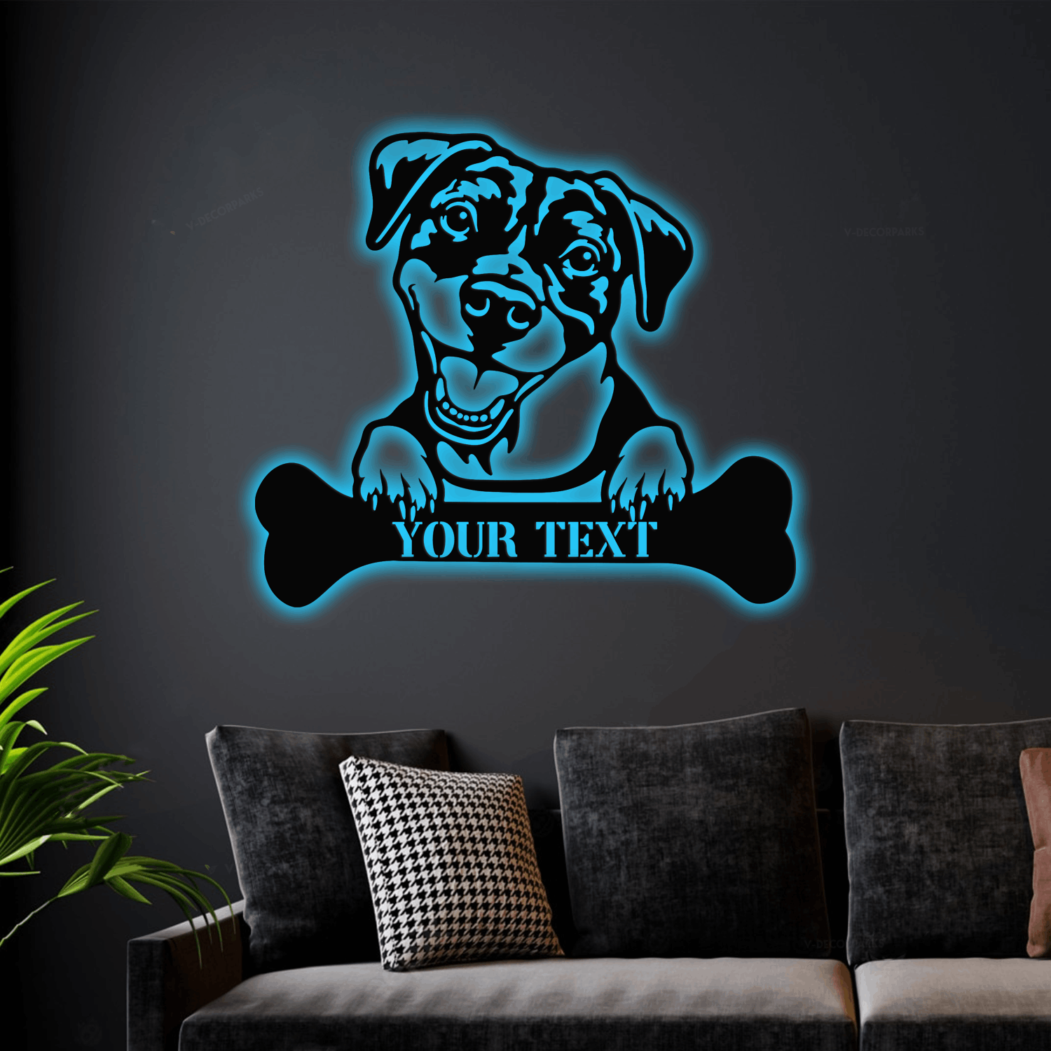 Personalized American Pit Bull With Bone Metal Sign With Led Lights ...