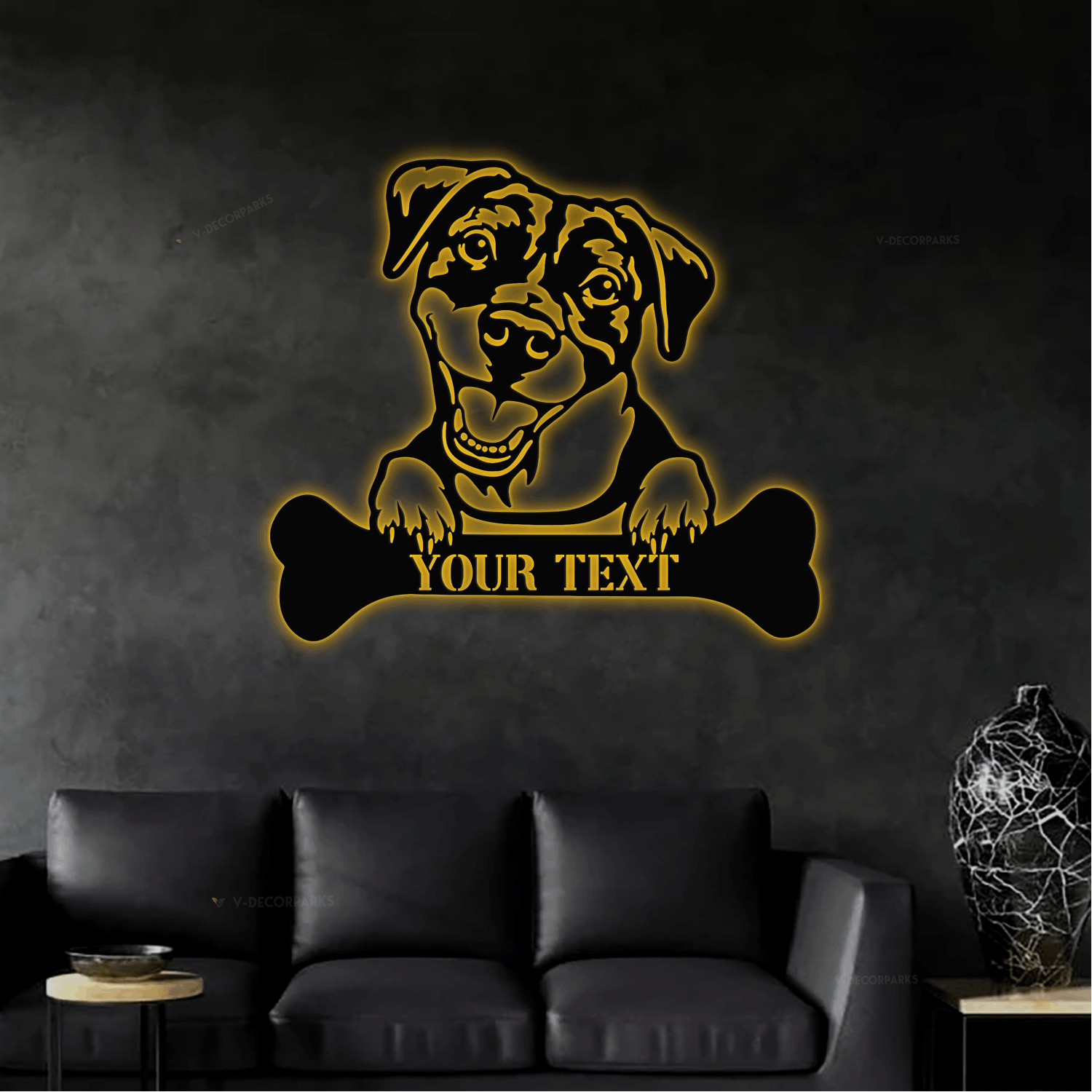 Personalized American Pit Bull With Bone Metal Sign With Led Lights ...