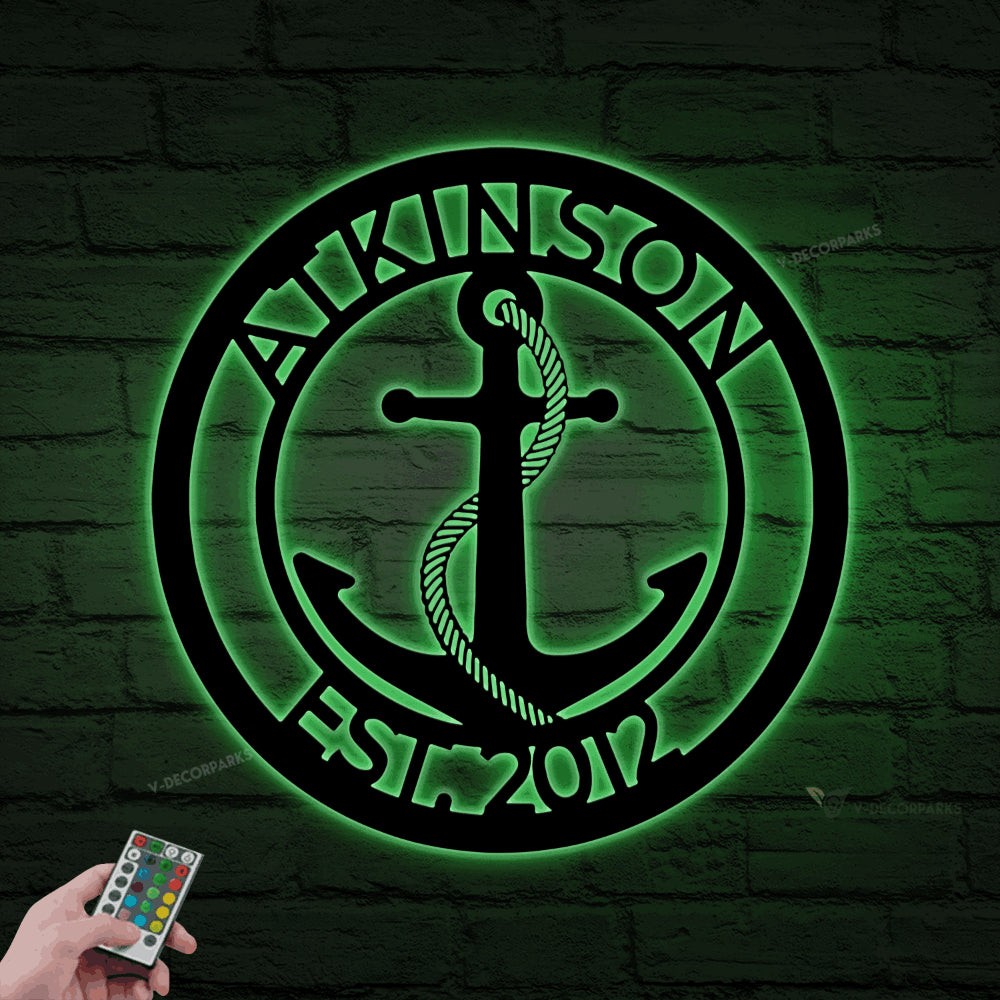 Personalized Anchor Monogram Metal Sign With Led Lights, Custom Family ...