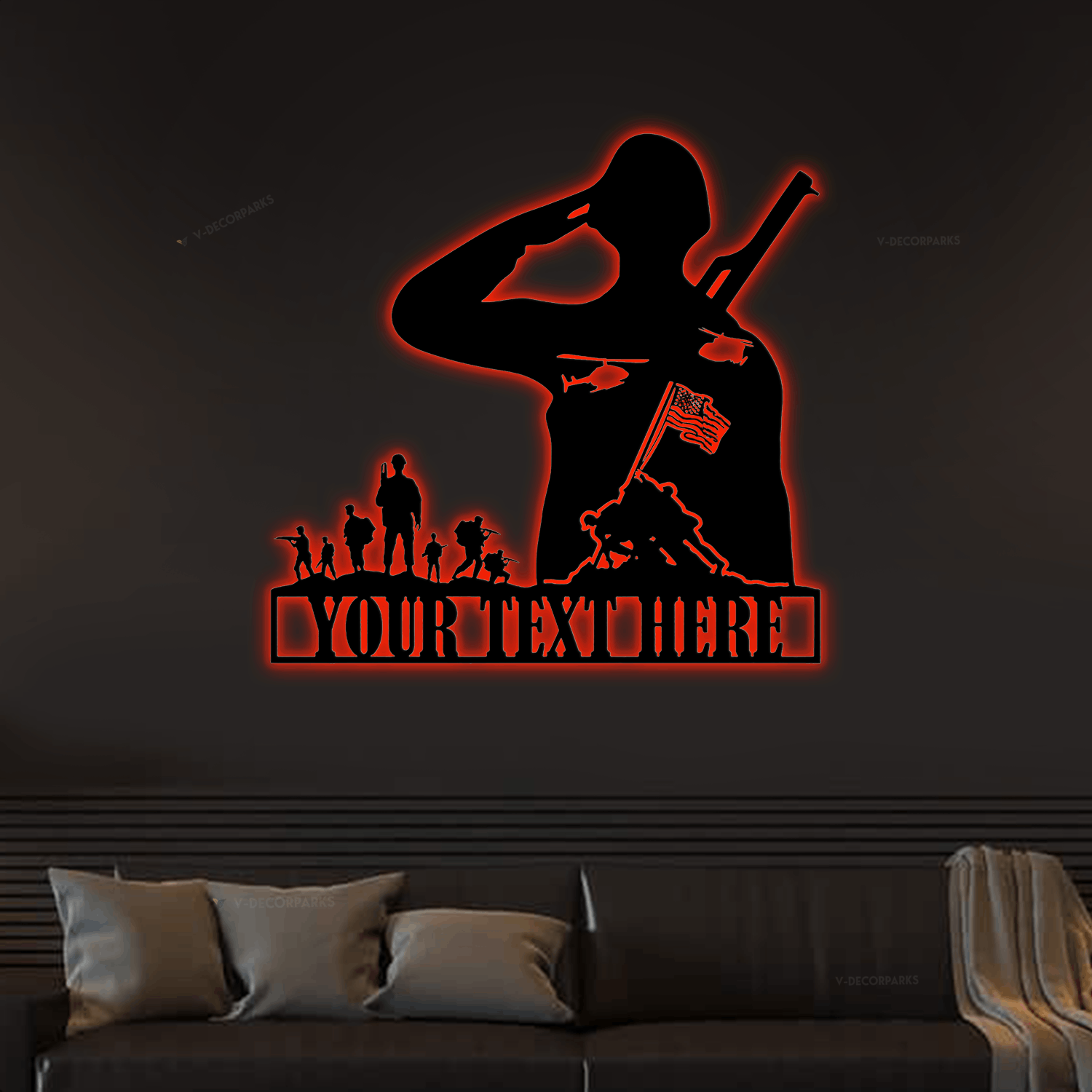 Personalized Army Soldiers Salute Name Metal Sign With Led Lights, Us ...