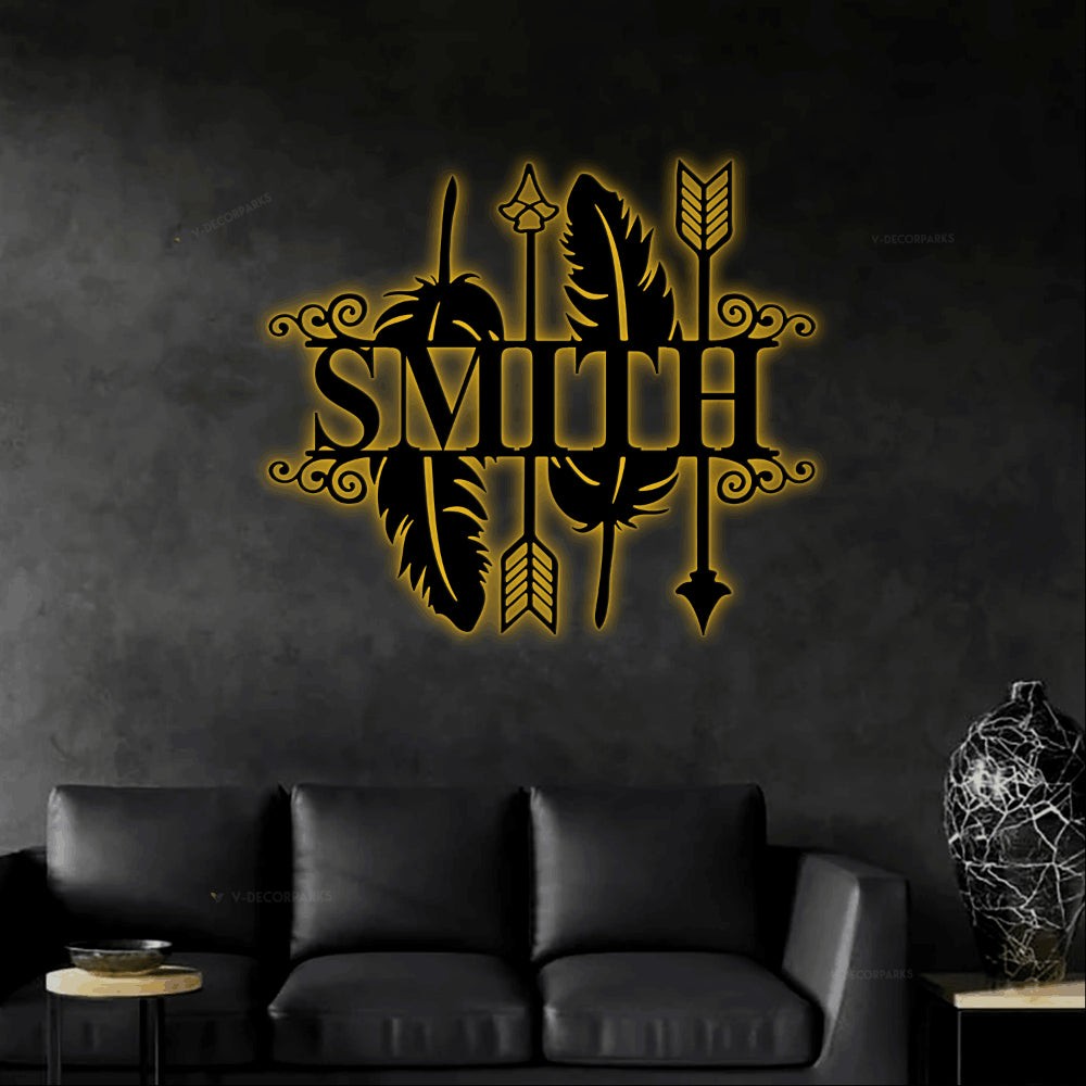 Personalized Arrow Feathers Metal Sign With Led Lights, Boho Arrow ...
