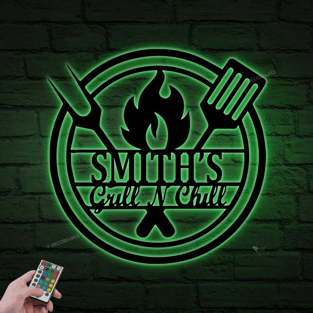 Personalized Bbq Grill Metal Sign With Led Lights, Custom Smoker And ...