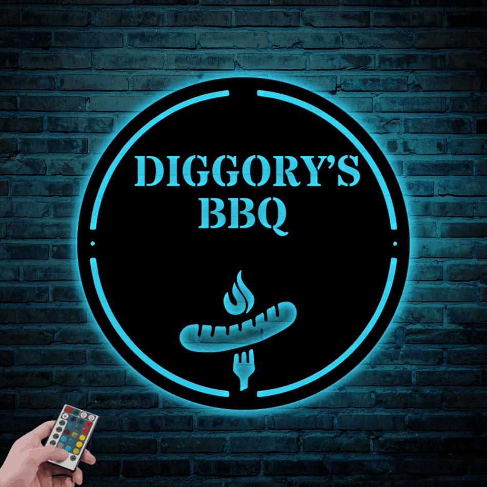 Personalized Bbq Grill Sign With Led Lights, Custom Barbecue Metal Sign ...