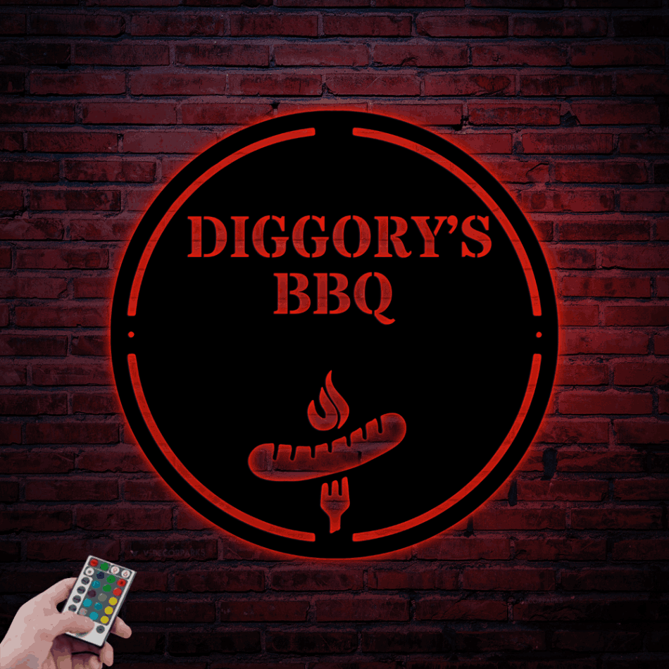 Personalized Bbq Grill Sign With Led Lights, Custom Barbecue Metal Sign ...