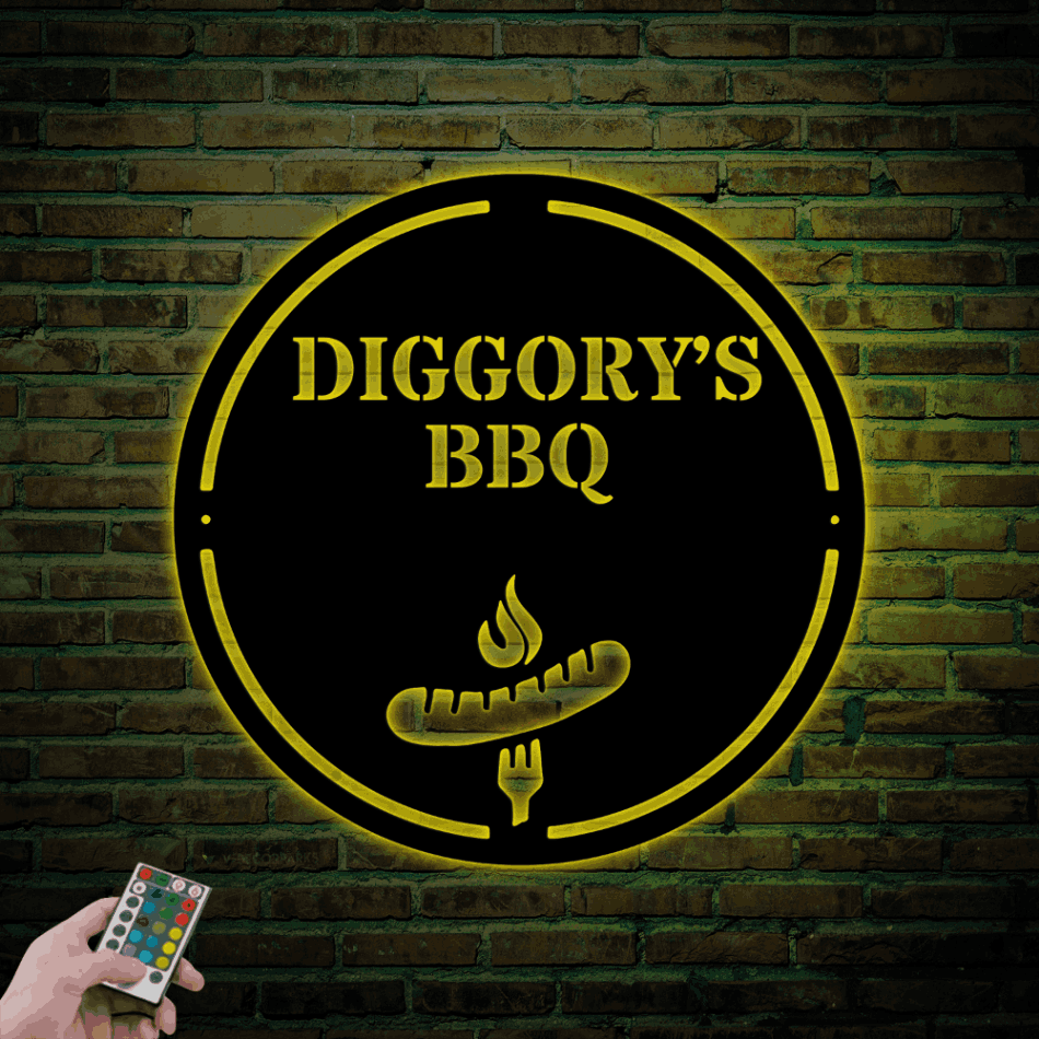 Personalized Bbq Grill Sign With Led Lights, Custom Barbecue Metal Sign ...