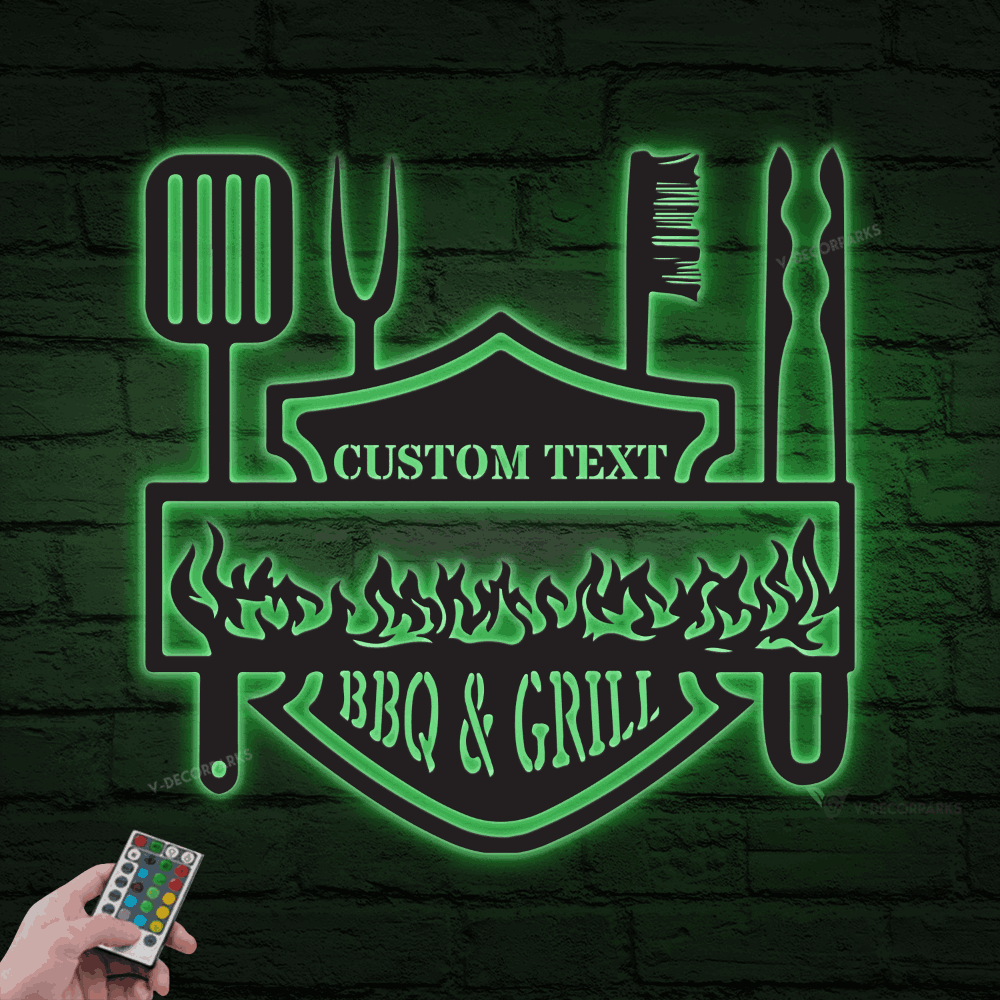Personalized Bbq &grill Metal Wall Led Lights, Custom Kitchen Metal ...