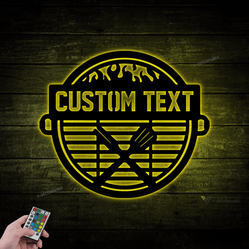 Personalized Bbq & Grill Metal Wall Led Lights, Custom Kitchen Sign ...