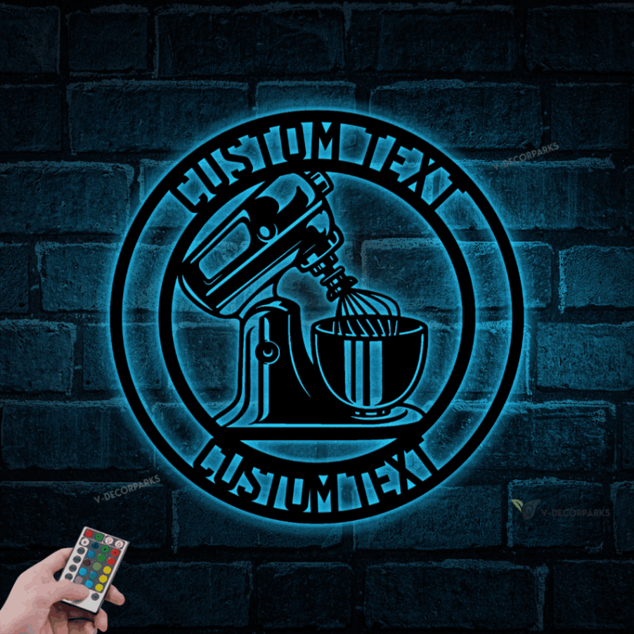 Personalized Baker Metal Sign With Led Lights, Baking Mixer Sign, House ...