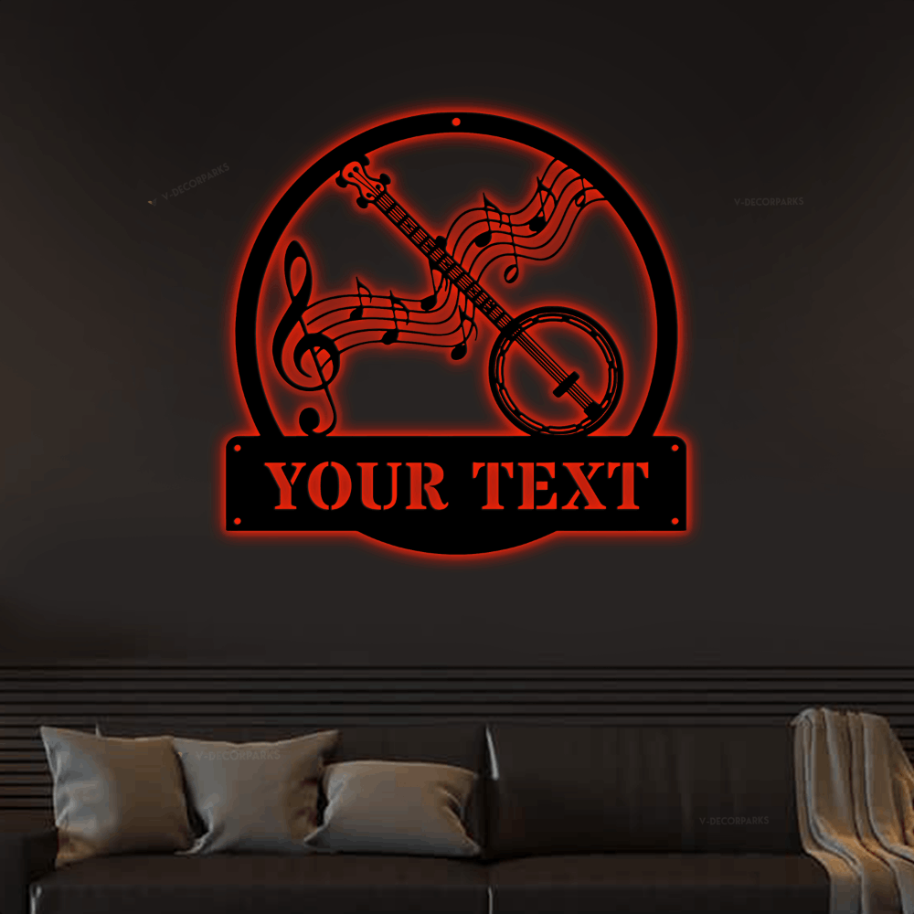 Personalized Banjo Music Metal Sign Art With Led Lights, Custom Banjo ...
