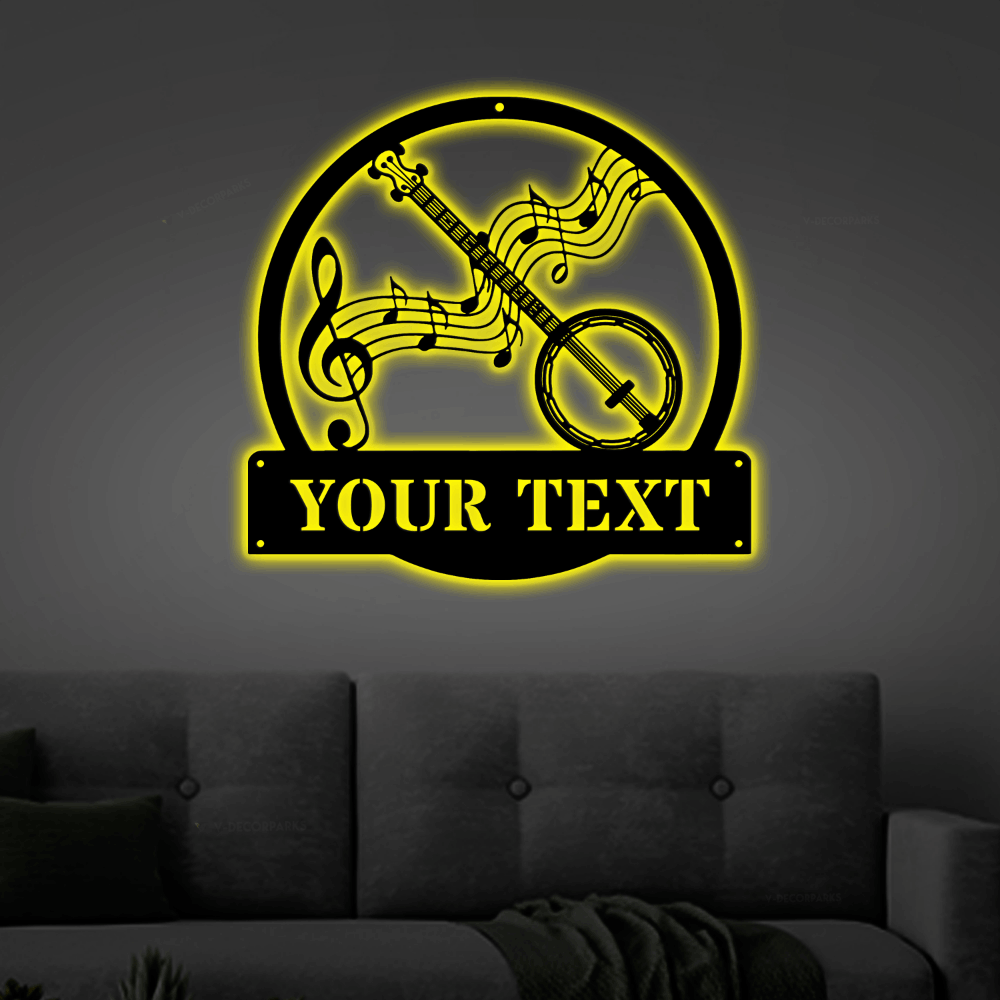 Personalized Banjo Music Metal Sign Art With Led Lights, Custom Banjo ...